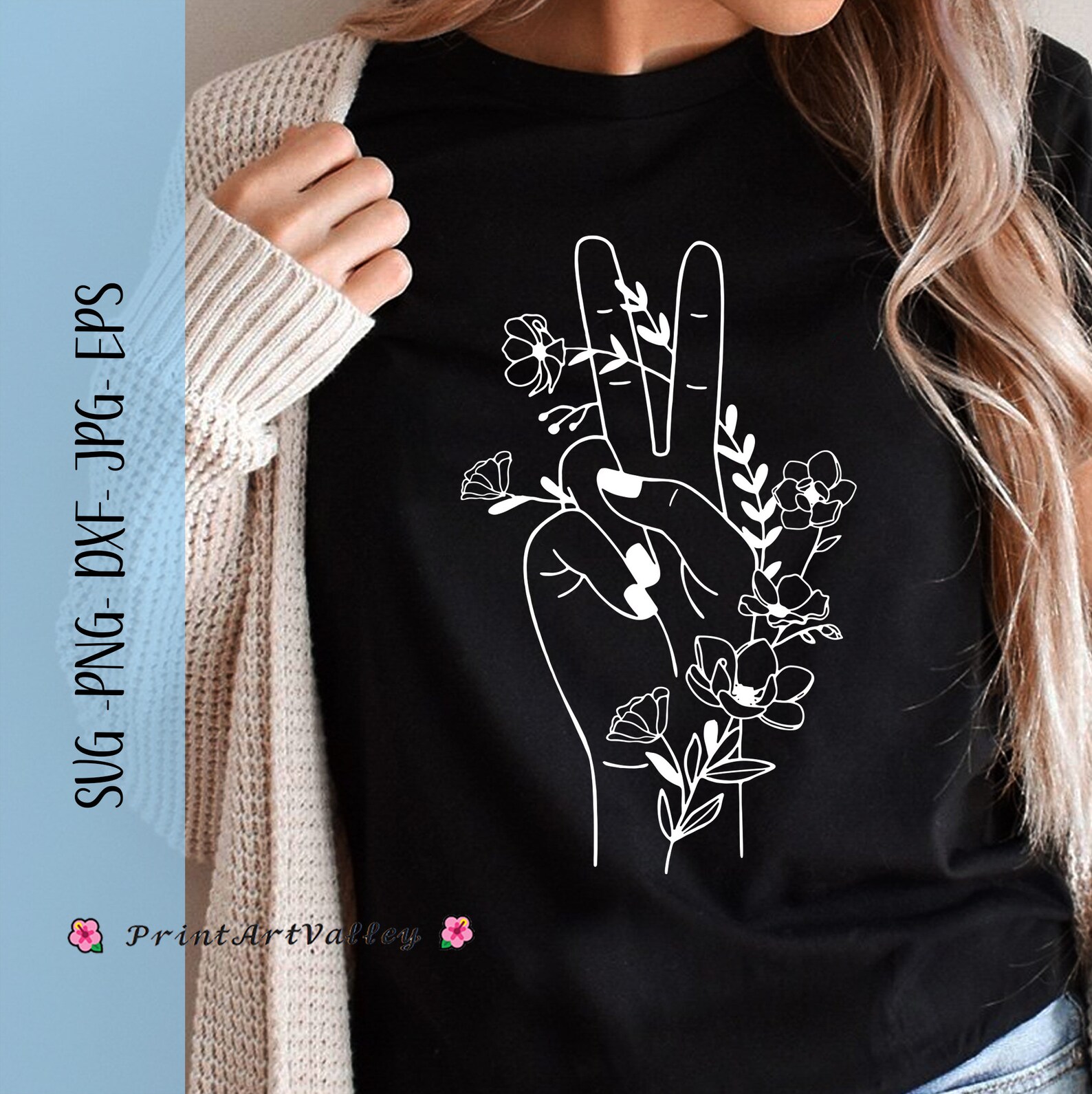 Floral Peace Sign Floral Peace Hand SVG Floral Peace Sign Stop War Hand ...