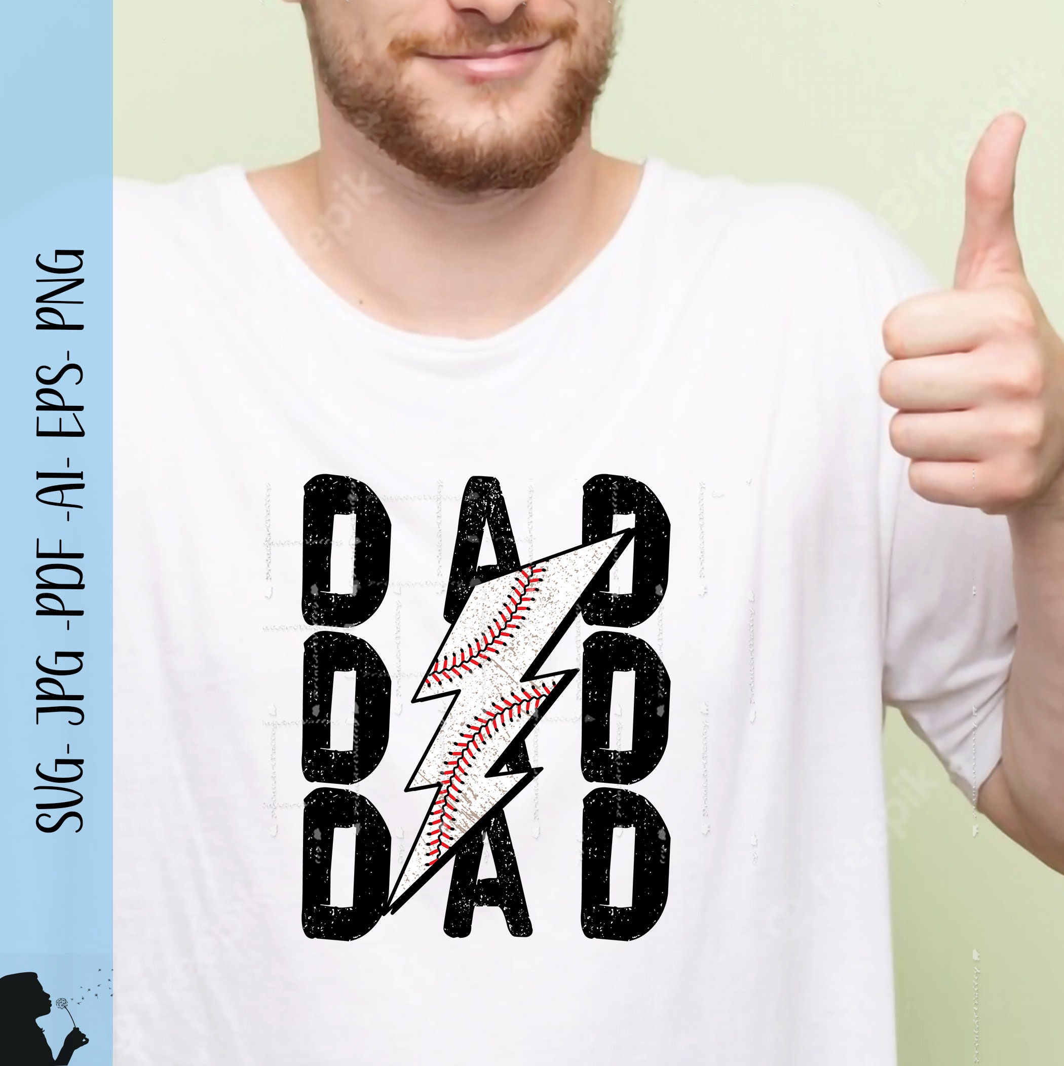 Baseball Dad Lightning Bolt Svg Baseball Dad Distress Gift for Dad Svg ...