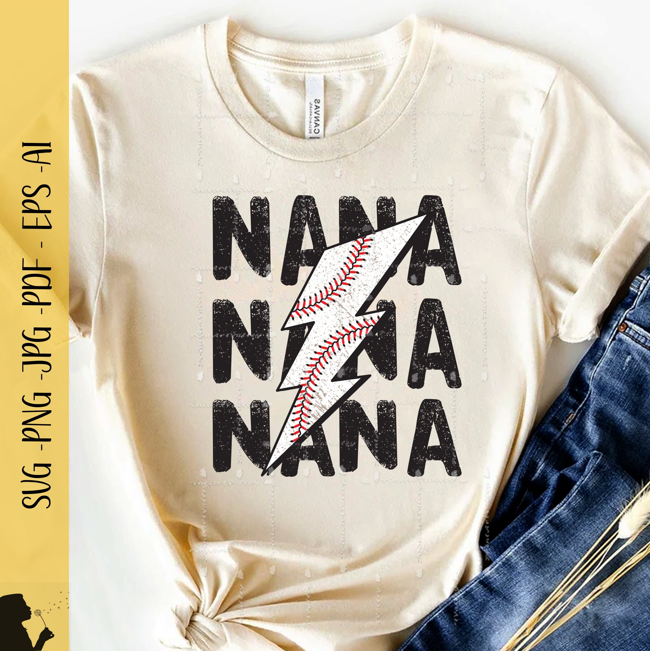 Baseball Nana Lightning Bolt Svg Baseball Nana Png Distress Design Gift ...