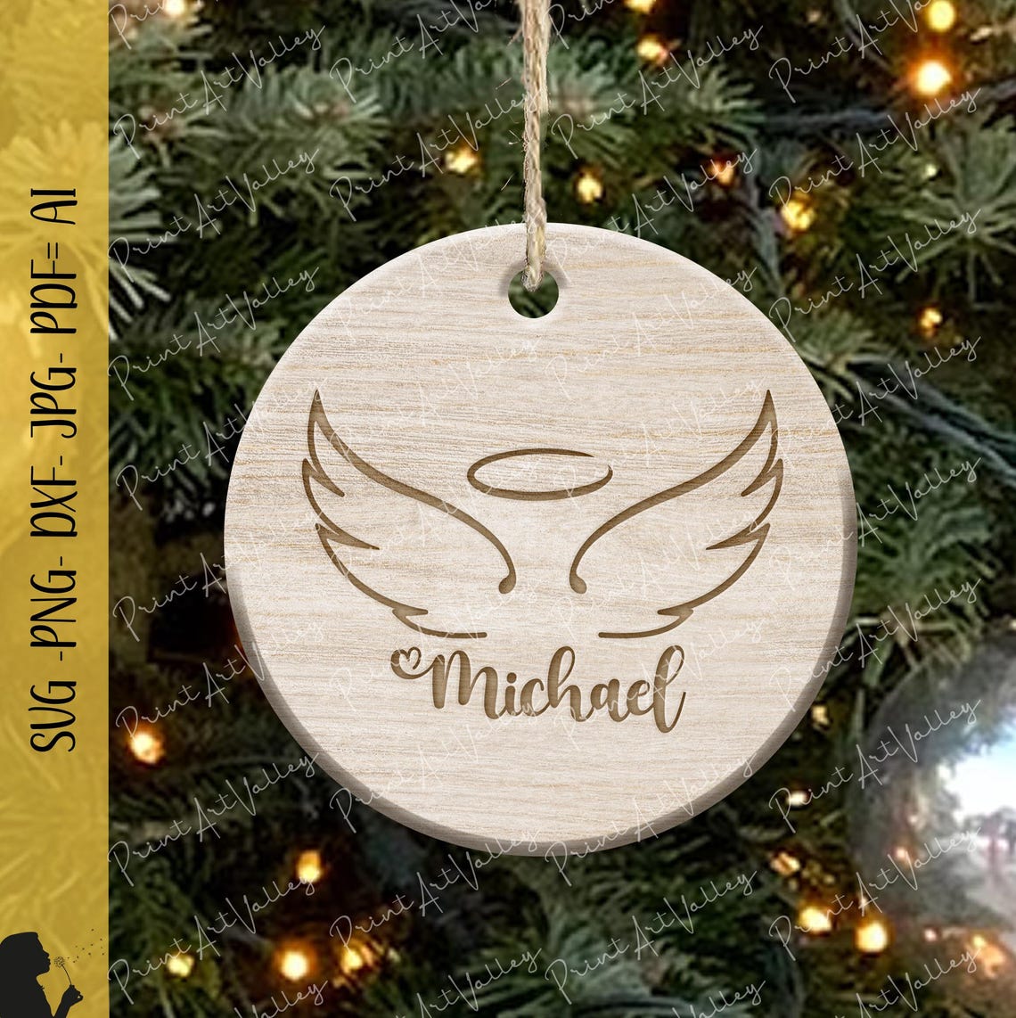 Custom Angel Wings Svg Cut File Dxf Ornament Angel With Halo Png Folded ...