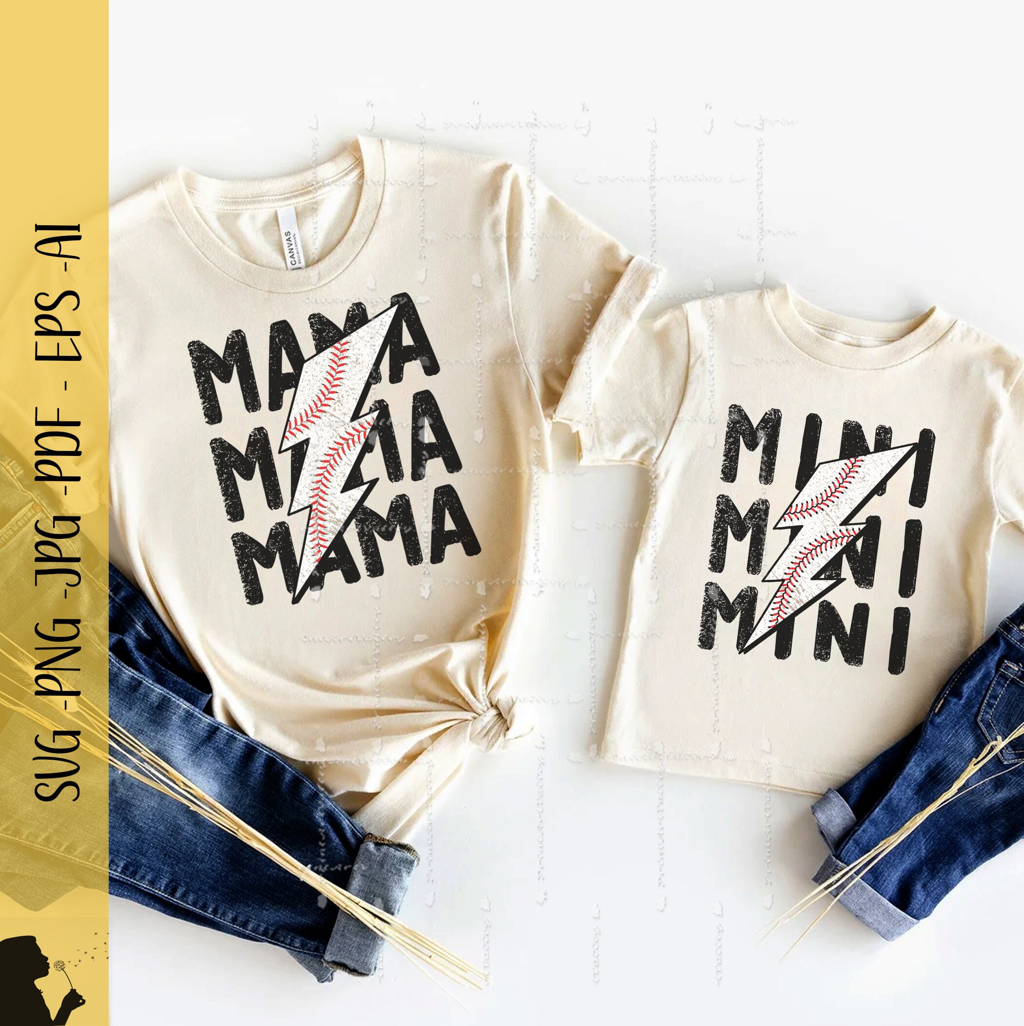 Mama Mini Bundle Lightning Bolt Svg Baseball Mama Mini Matching Shirt ...