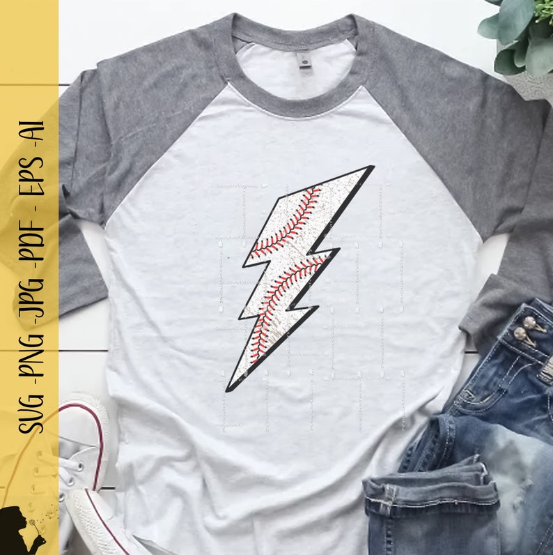 Baseball Lighting Bolt Svg Png T-ball Distressed Lightning Bolt Red ...