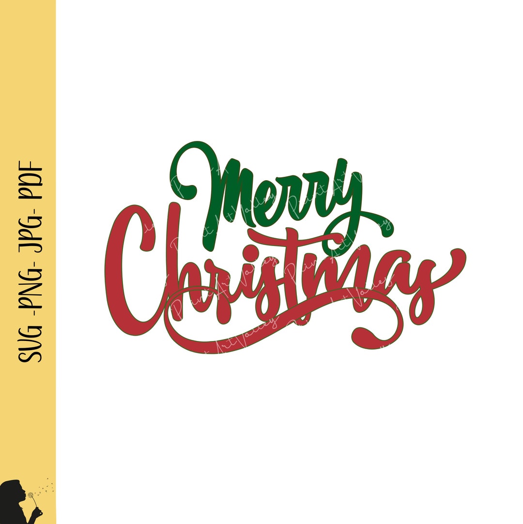 Merry Christmas Text SVG PNG Hand Lettering Green Red Sublimation ...