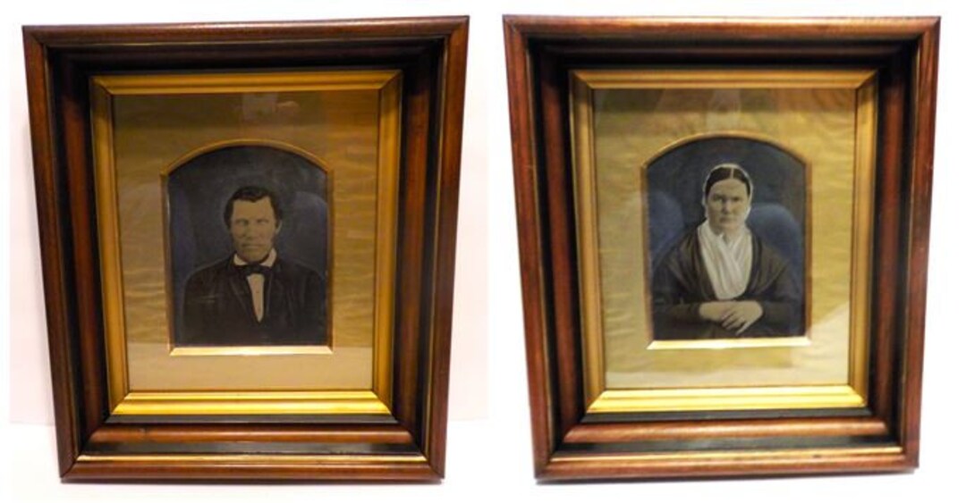 Vintage Hand Painted Enhanced Photos of Victorian Man and Woman Each in ...