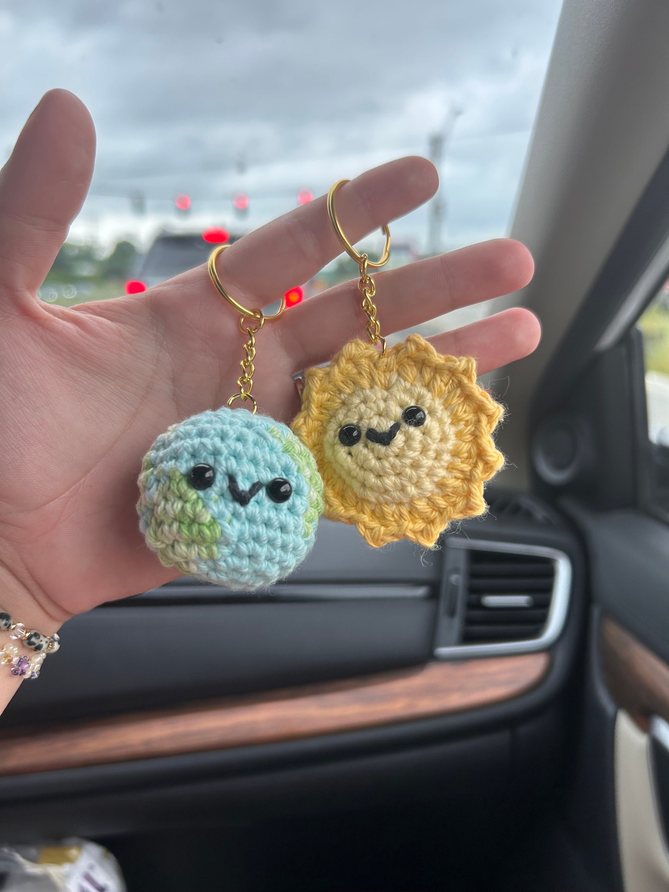 Crochet Earth & Sun Couples Keychain - Etsy
