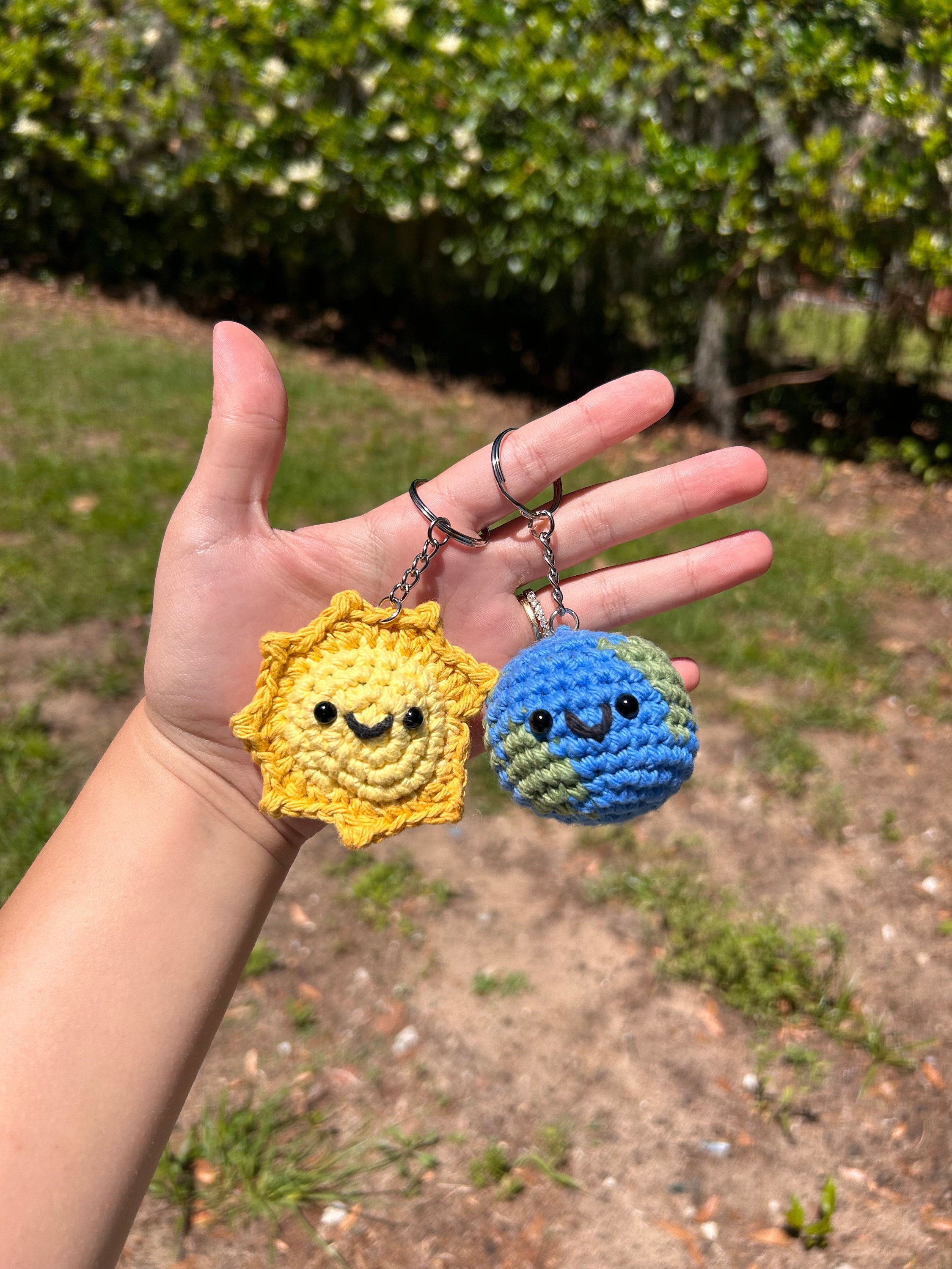 Crochet Earth & Sun Couples Keychain - Etsy
