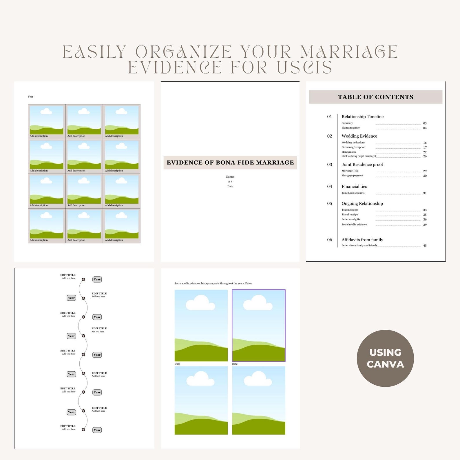 Marriage Evidence Immigration Template | Editable Canva Template for ...
