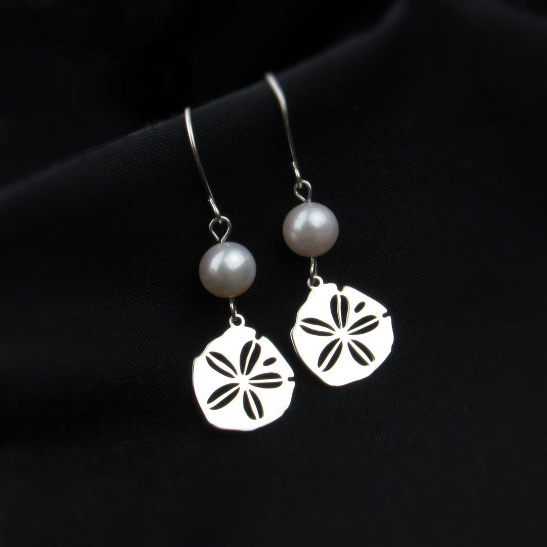 Pearl Sand Dollar Dangle Earrings: Sterling Silver - Etsy