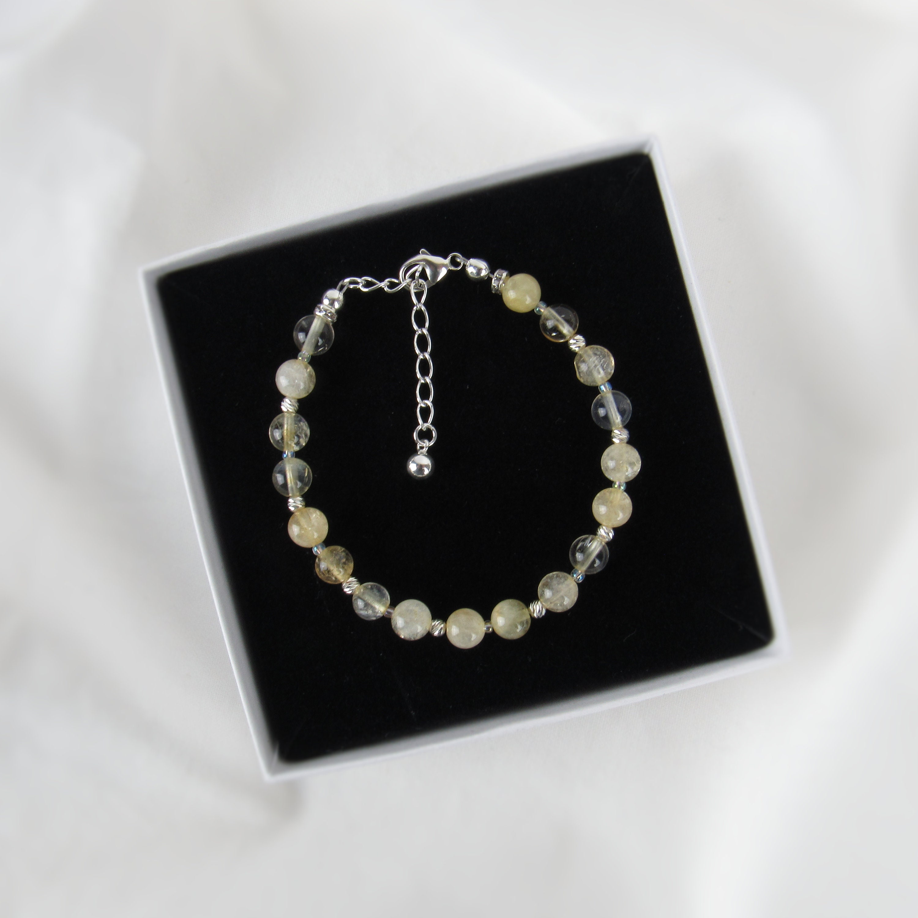 Light Yellow Beaded Bracelet With Citrine Gemstone: Sterling Silver ...