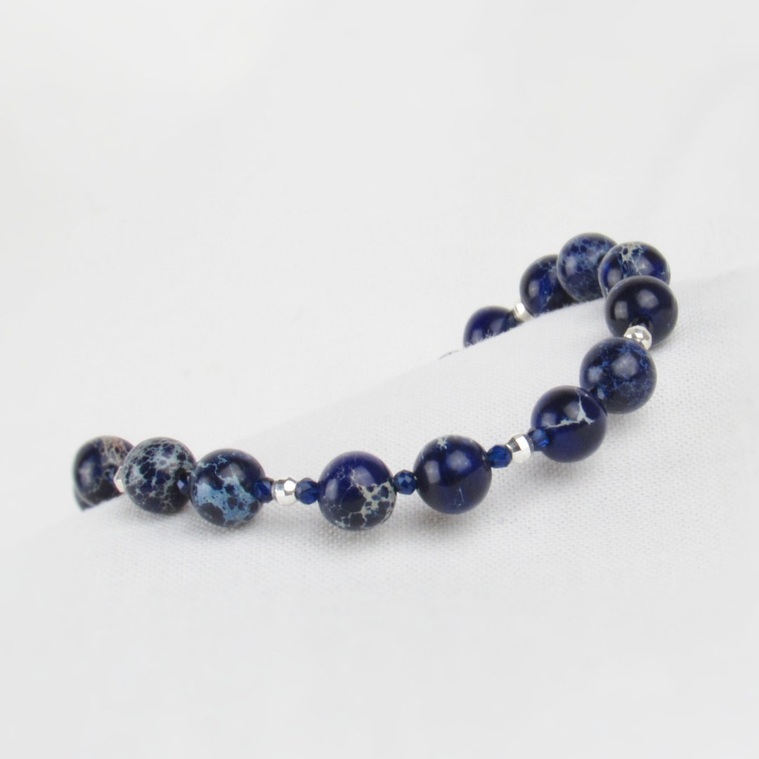 Navy Blue Beaded Bracelet: Sterling Silver & Adjustable - Etsy