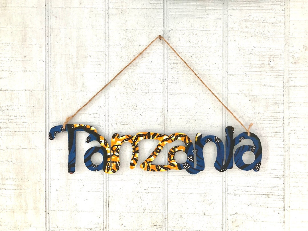Tanzania Sign Hanging Wood Kitenge Cloth Handcarved Travel Missionary ...