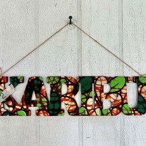 Karibu Swahili Handcarved Welcome Sign Wood Kitenge Fabric Entry Foyer ...