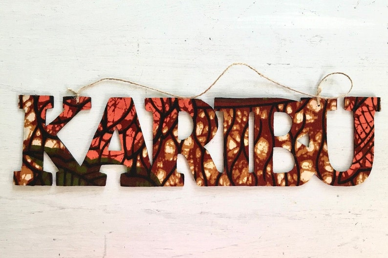 Karibu Swahili Handcarved Welcome Sign Wood Kitenge Fabric - Etsy