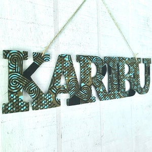 Karibu Swahili Handcarved Welcome Sign Wood Kitenge Fabric - Etsy