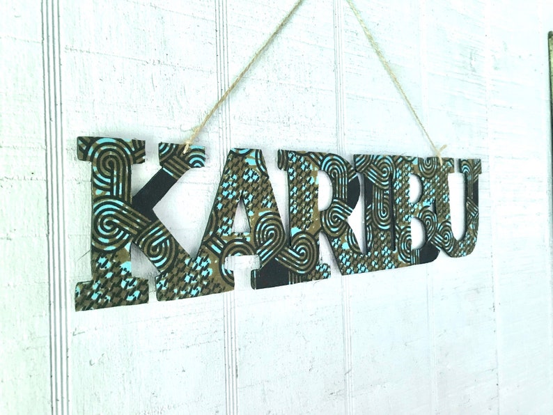 Karibu Swahili Handcarved Welcome Sign Wood Kitenge Fabric - Etsy