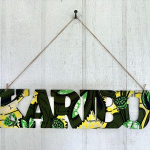 Karibu Swahili Handcarved Welcome Sign Wood Kitenge Fabric Entry Foyer ...
