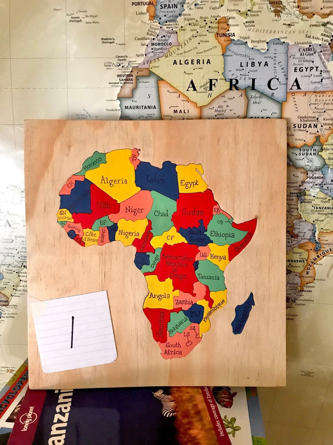 African Puzzle 10 Inch Wood Handcarved Painted Educational Geography ...