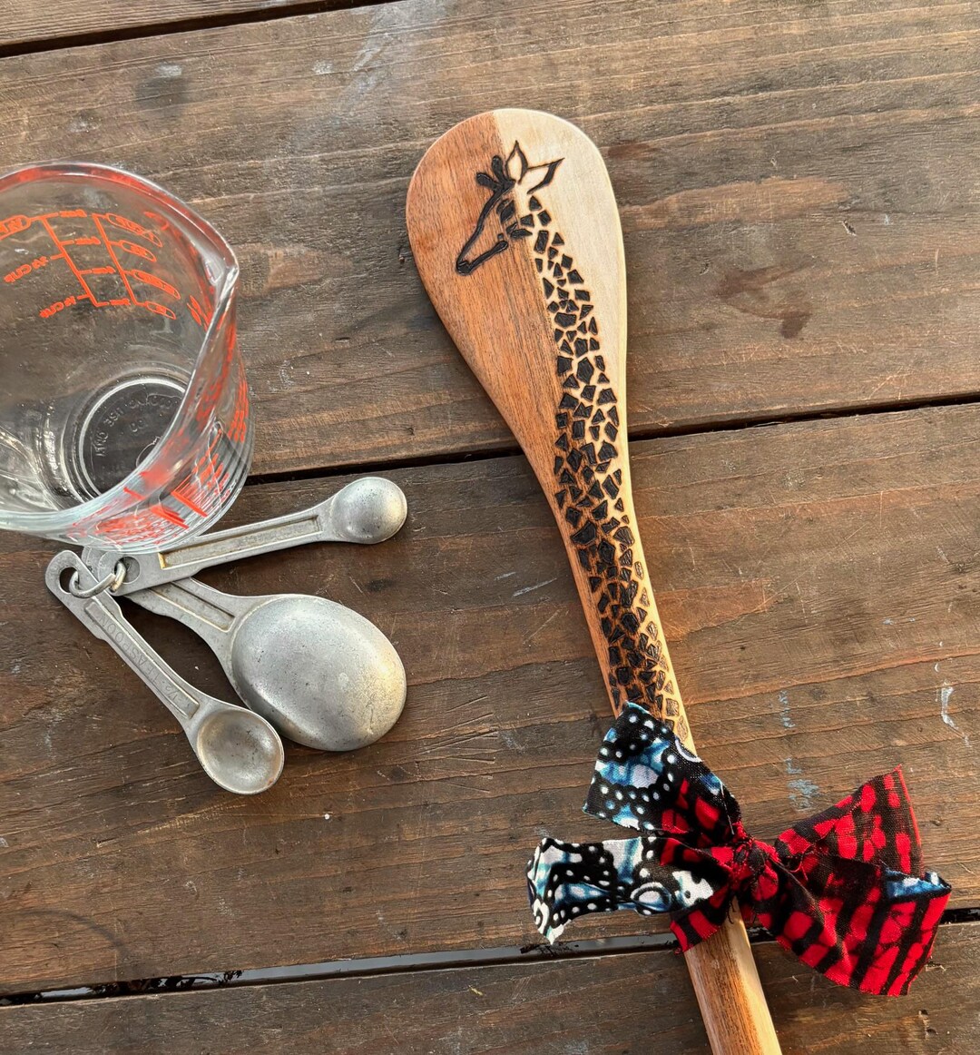 African Wooden Spoon Giraffe Mother's Day Woodburn Kitenge Cloth ...