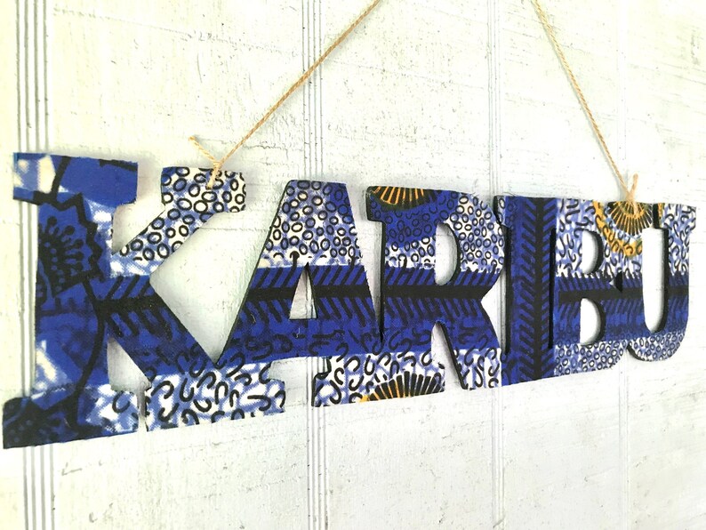 Karibu Swahili Handcarved Welcome Sign Wood Kitenge Fabric - Etsy
