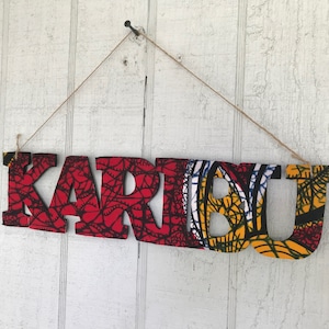 Karibu Swahili Handcarved Welcome Sign Wood Kitenge Fabric Entry Foyer ...