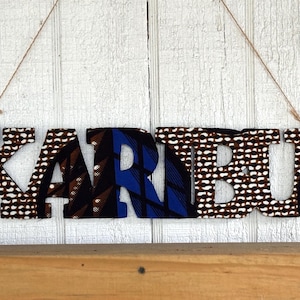 Karibu Swahili Handcarved Welcome Sign Wood Kitenge Fabric Entry Foyer ...