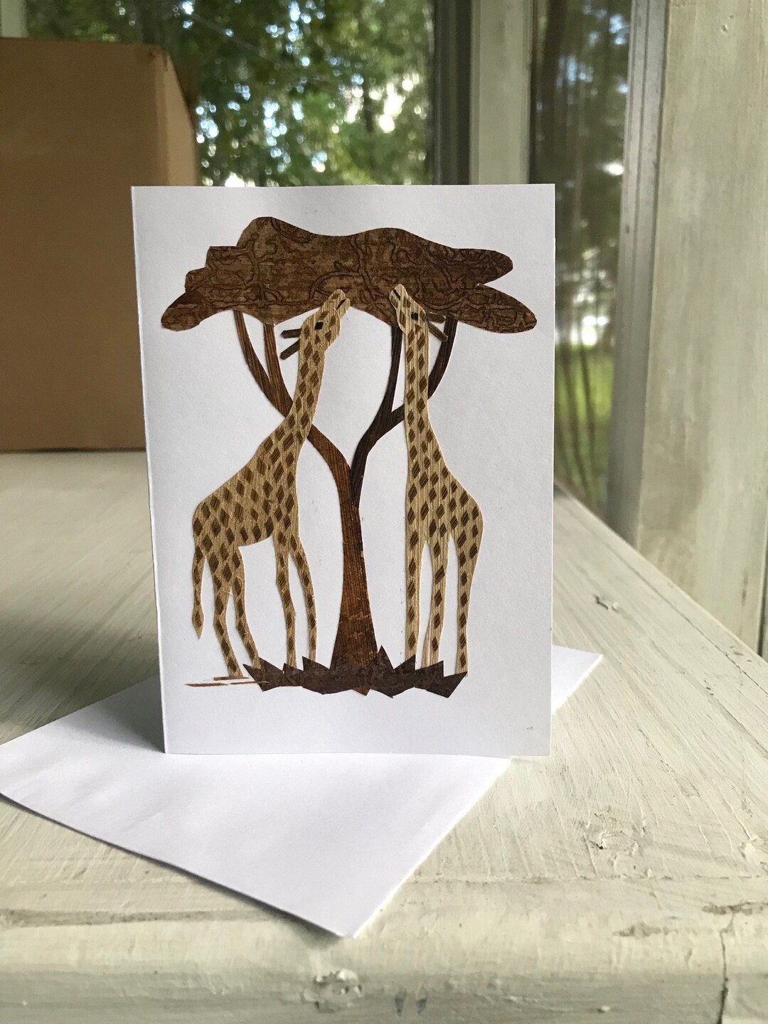 Set of 3 Giraffe Handmade Note Cards African Greeting Wall Art Recycled ...