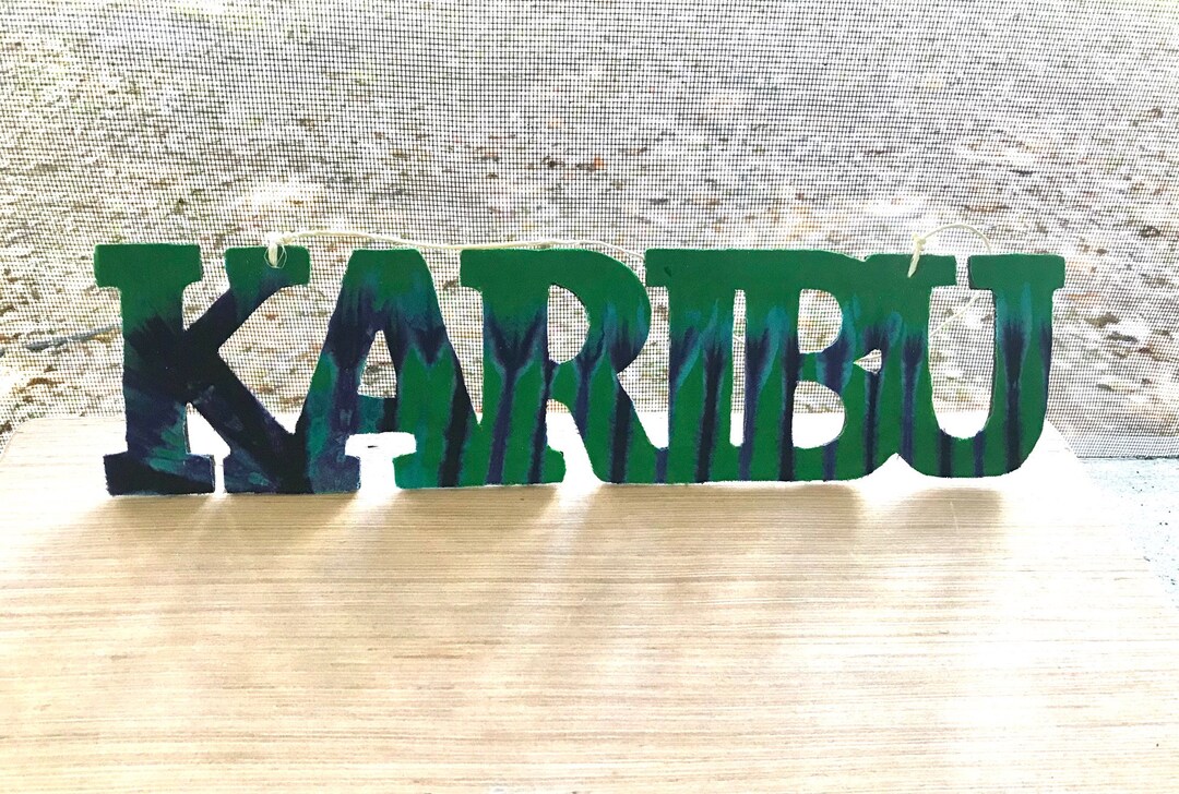 Karibu Swahili Handcarved Welcome Sign Wood Kitenge Fabric - Etsy