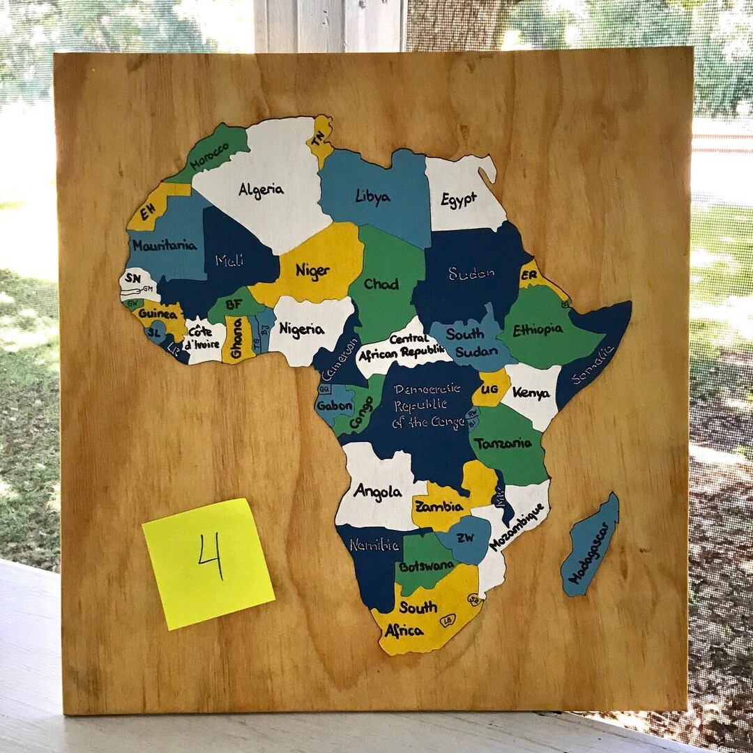 African Puzzle 18 X 17.25 Inch Map Handcarved Paint Geography World ...