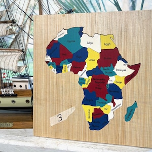 African Puzzle 10 Inch Wood Handcarved Painted Educational Geography Homeschool Map Manipulative ...