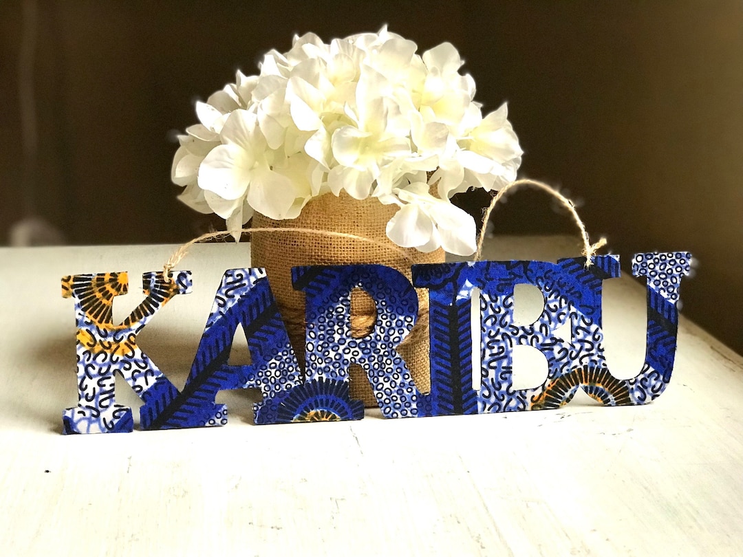 Karibu Swahili Handcarved Welcome Sign Wood Kitenge Fabric - Etsy