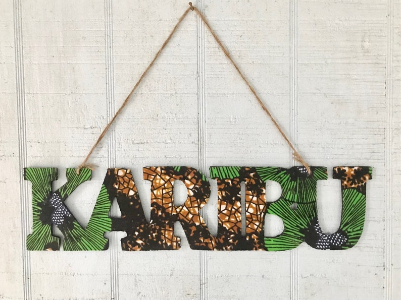 Karibu Swahili Handcarved Welcome Sign Wood Kitenge Fabric - Etsy