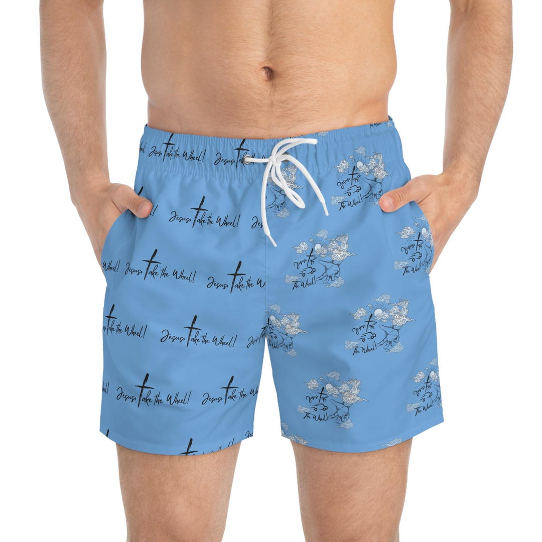 Jesus Take the Wheel Swim Trunks - Trendy AOP Beachwear, Summer Attire ...