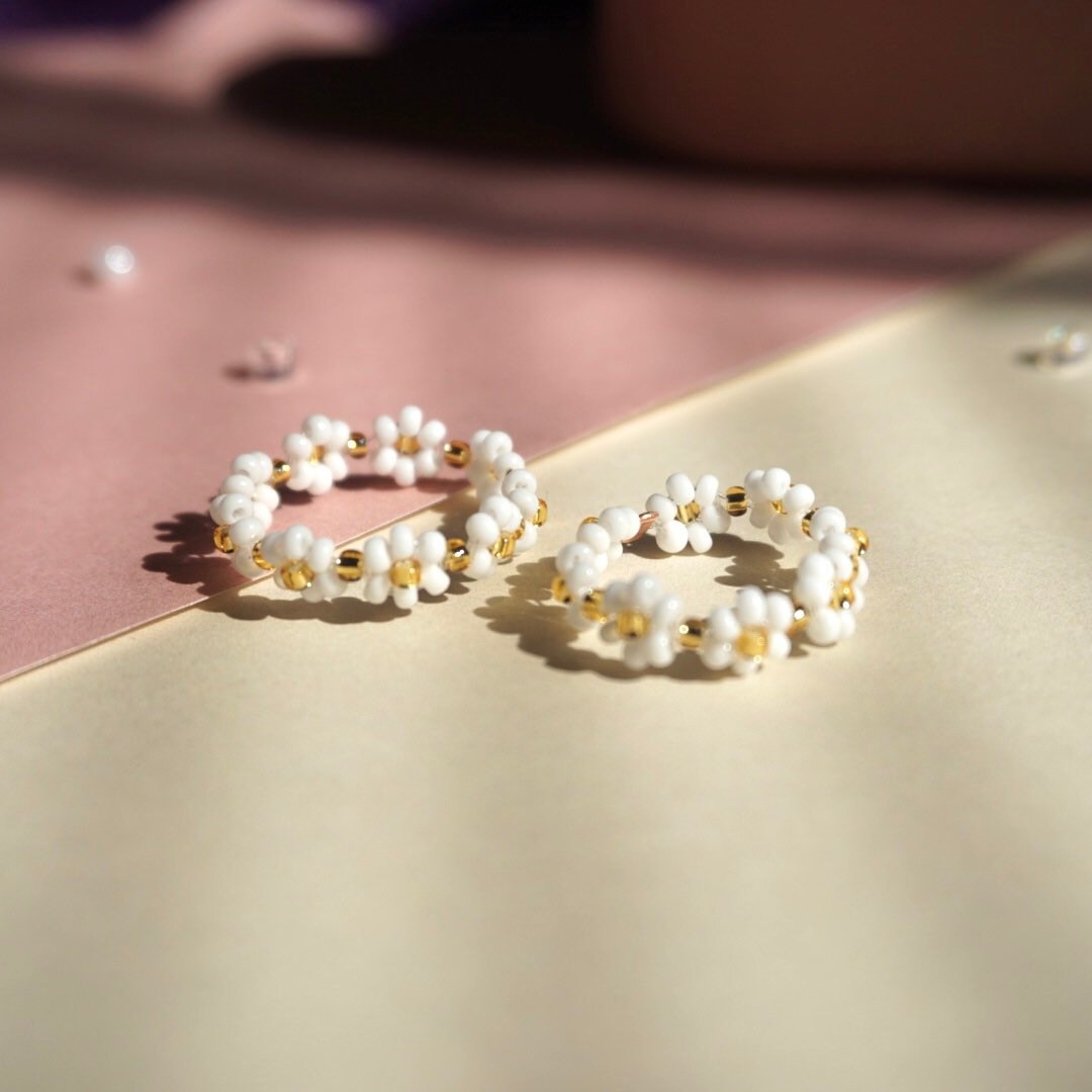 Boho Stackable Beaded Daisy Ring, Everyday Ring, Daisy Ring - Etsy
