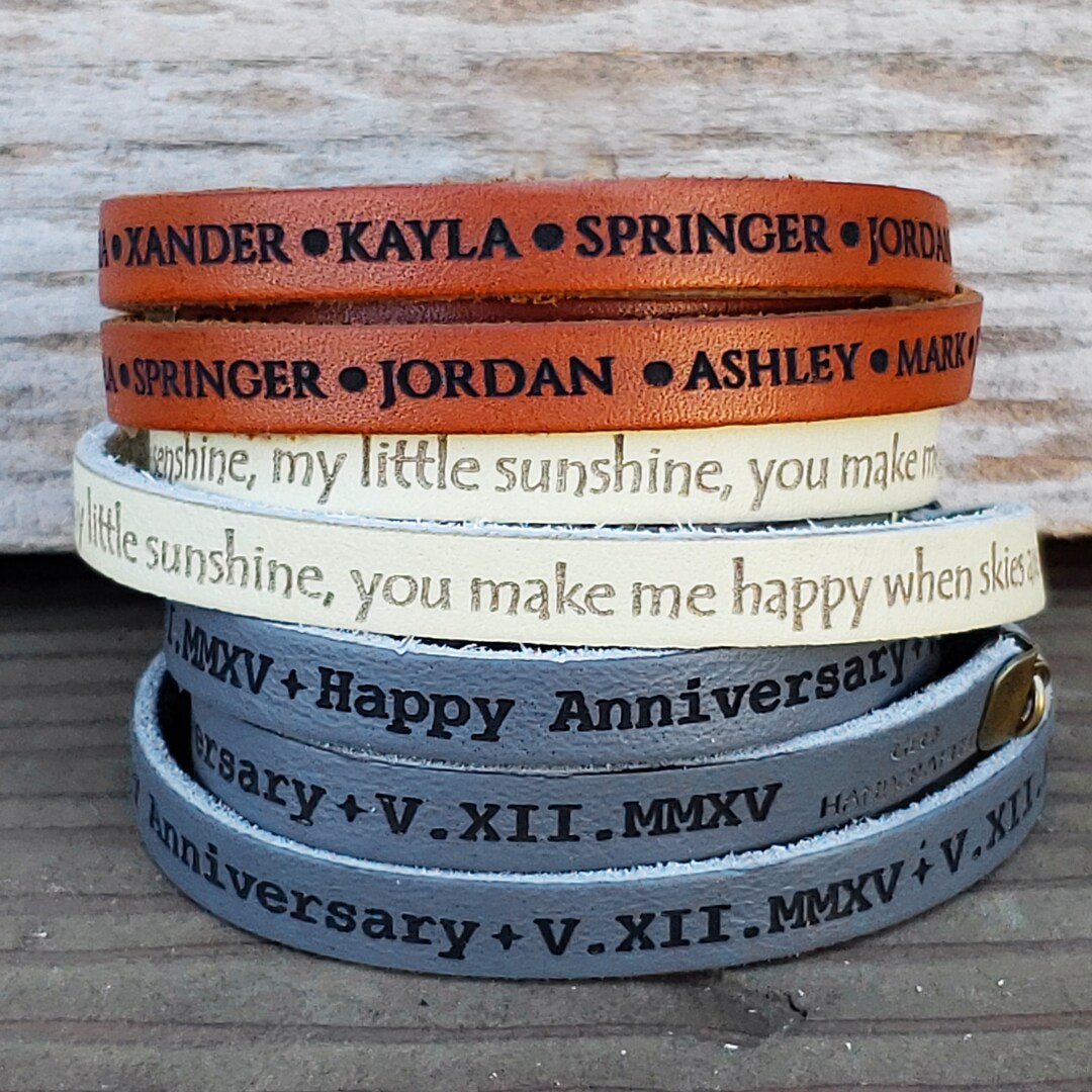 Personalized Wrap Around Leather Bracelets Custom Engraved With Names ...