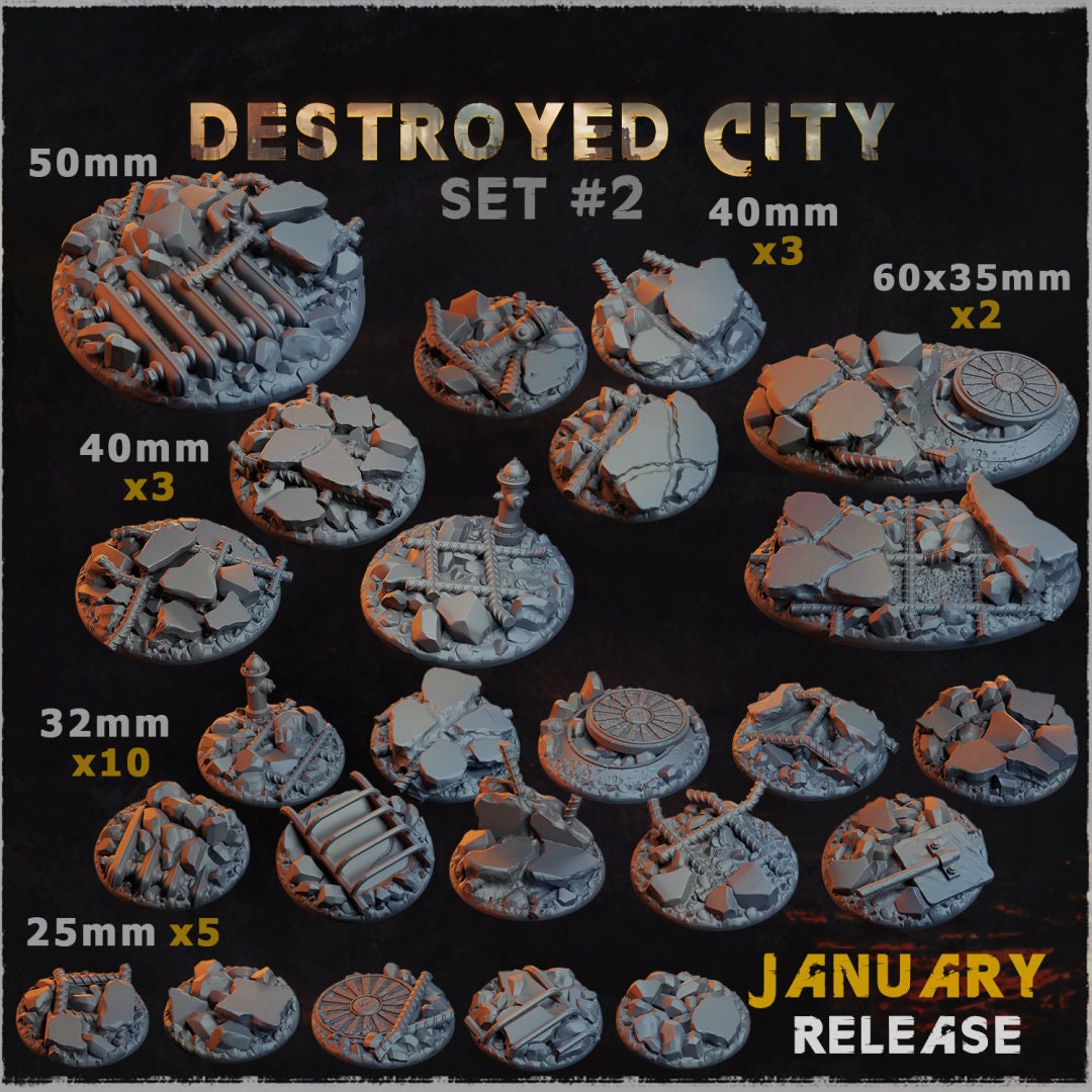 Destroyed City Bases 25/32/40mm Bases All Sizes Destroyed City Bases ...