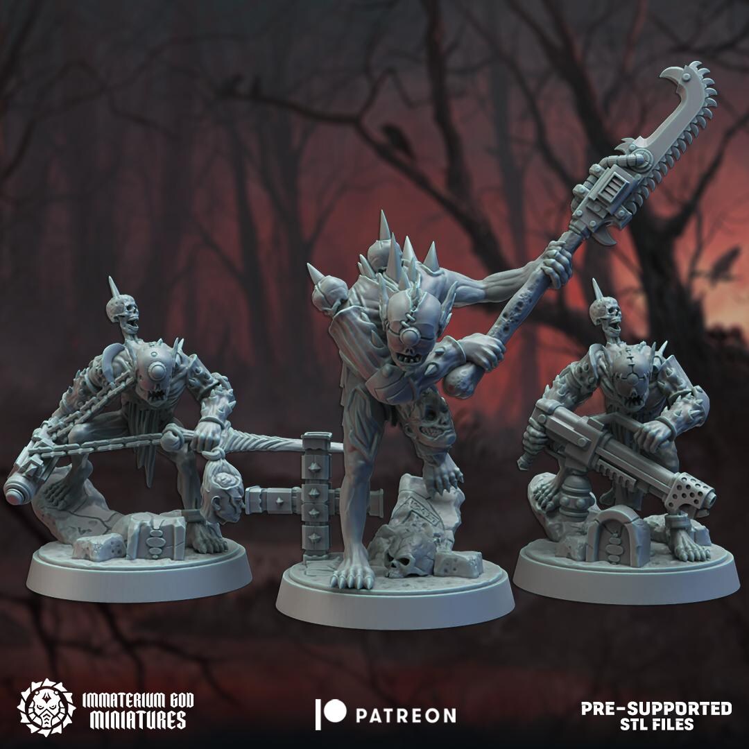 Cyber Mutants X3 - Mutant Cultist Miniatures X3 + Custom 25mm Bases ...