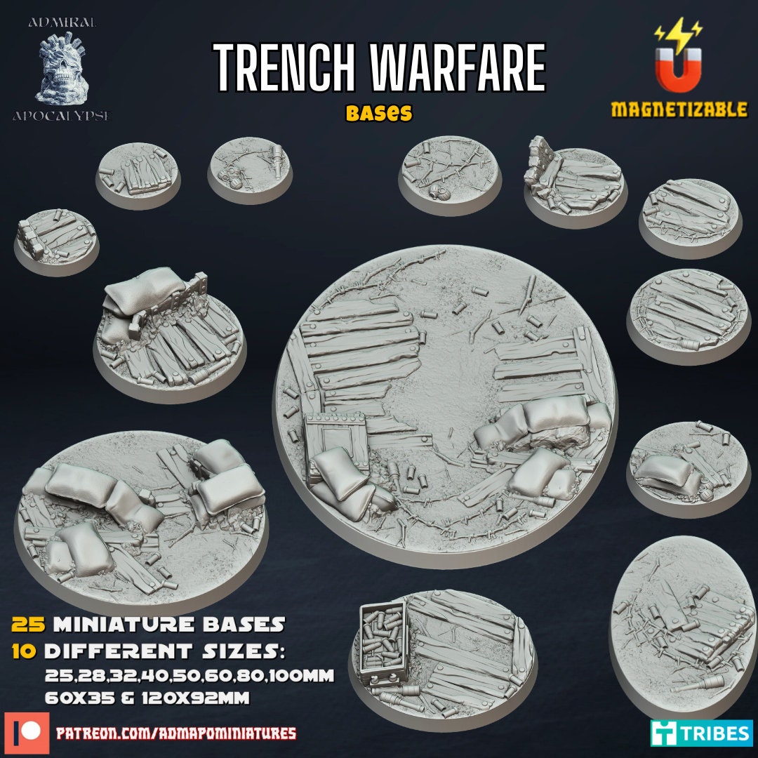 Trench Warfare Bases - 28/32/40mm+ Resin Bases - Custom Grimdark Sci-fi ...