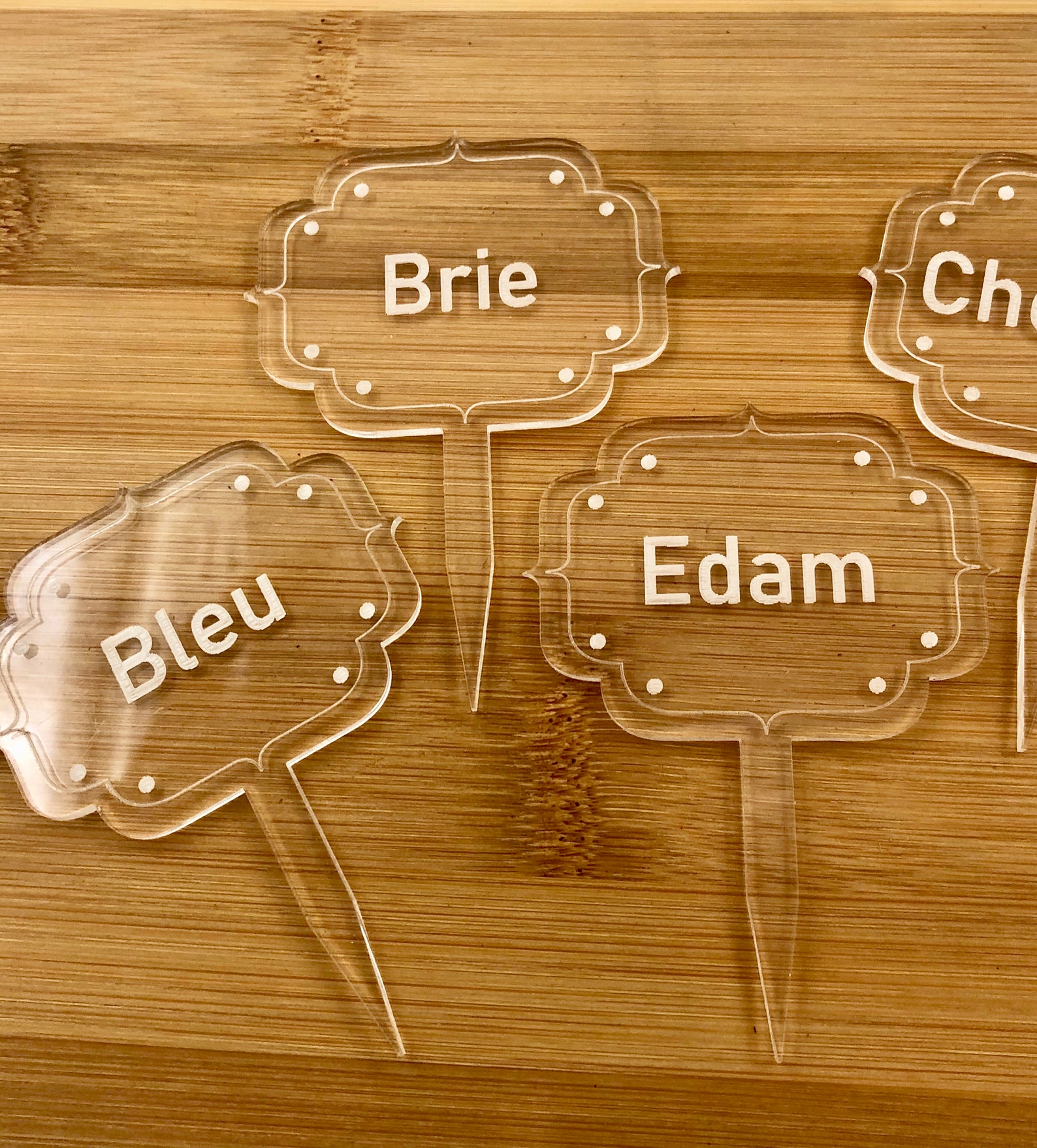 Set of 5 Cheese Markers with Storage Bag Clear Acrylic Blue | Etsy