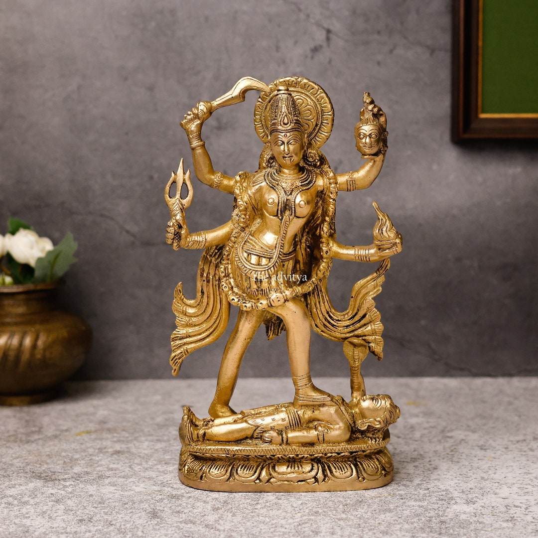 Antique Finish Hindu Goddess Kali Brass Statue, Parvati, Kalika, Kali ...