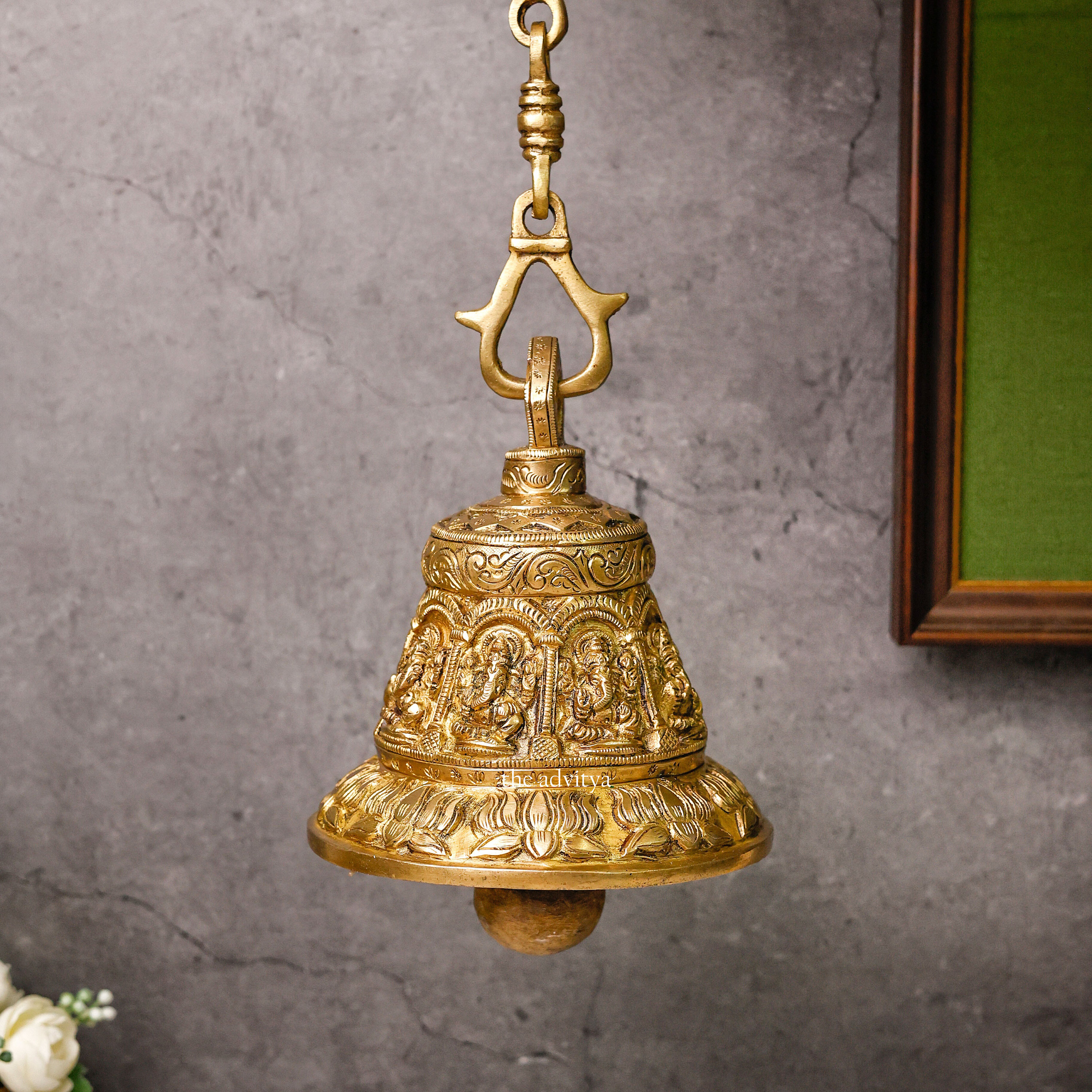 Brass Hanging Bell With Long Chain for Home Temple or Puja Mandir ...