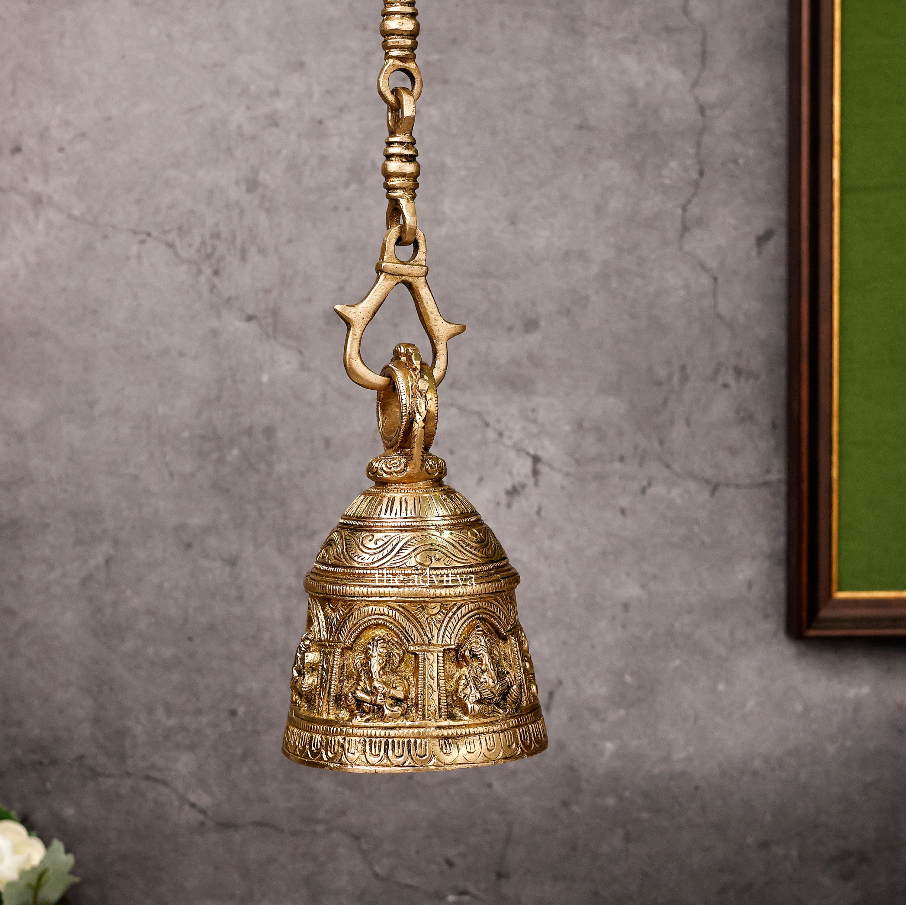 Brass Hanging Bell With Long Chain for Home Temple or Puja Mandir ...