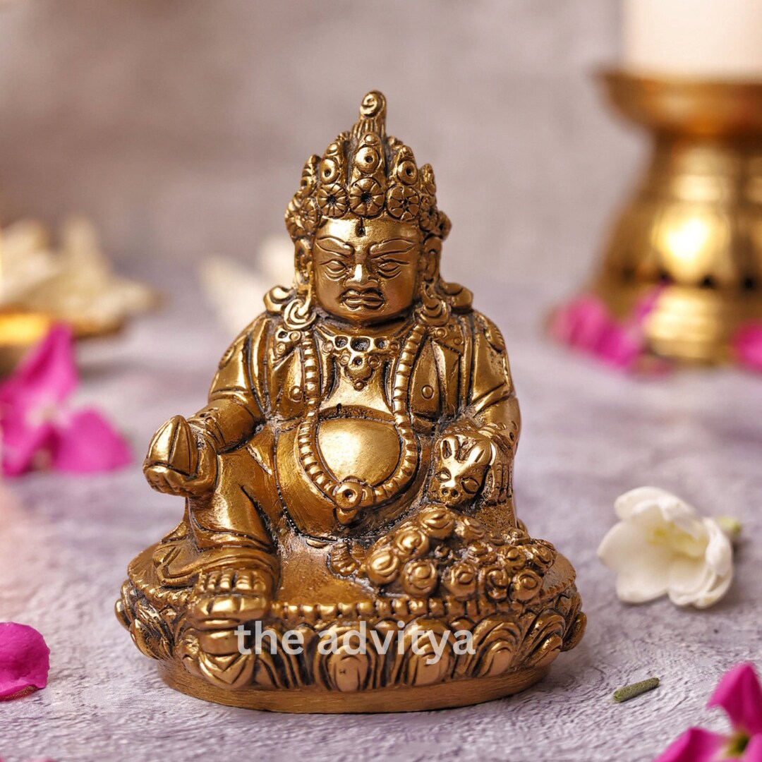 Brass Kuber Statue Sitting 3.5 Inches Idol Hindu God Brass Sculpture ...