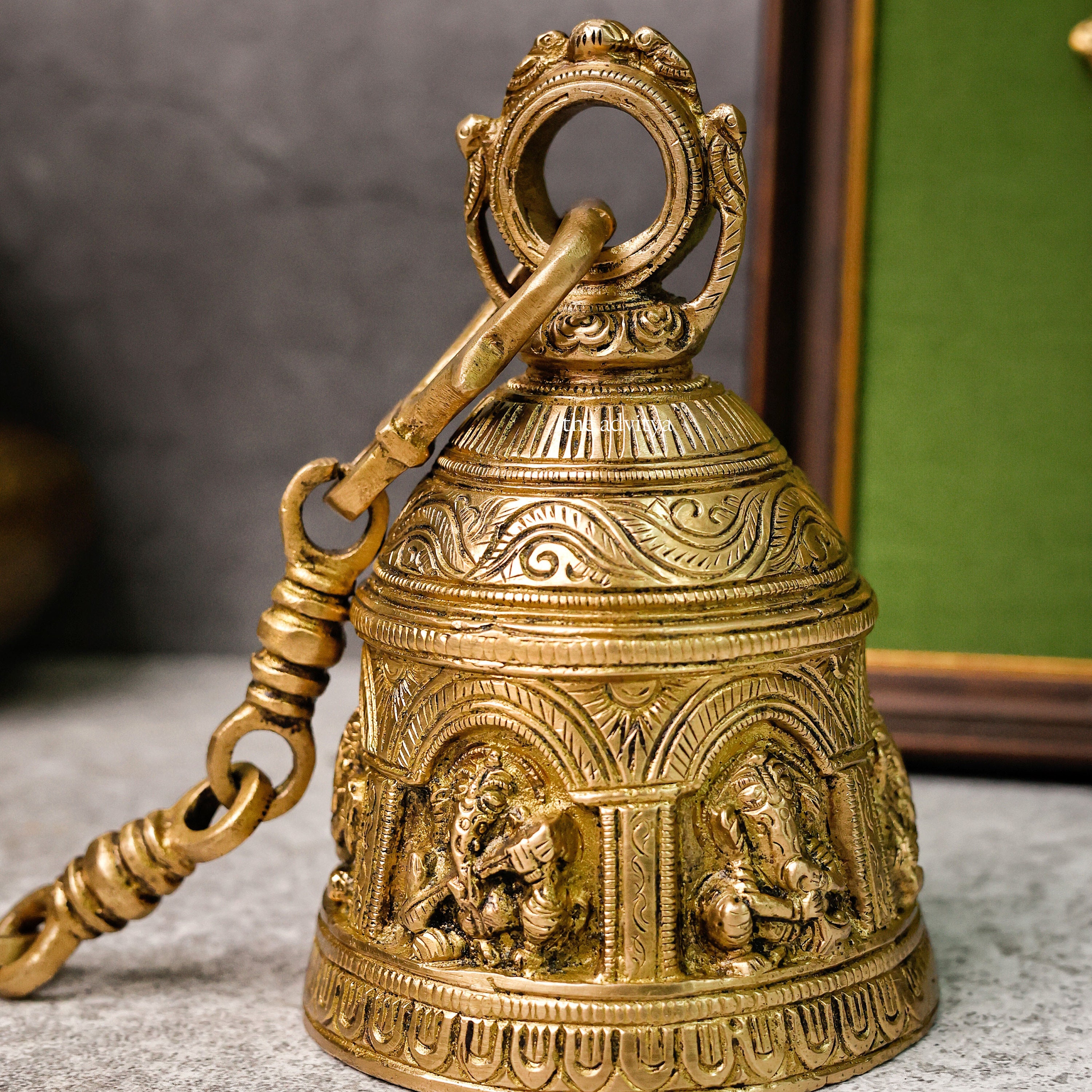 Brass Hanging Bell With Long Chain for Home Temple or Puja Mandir ...