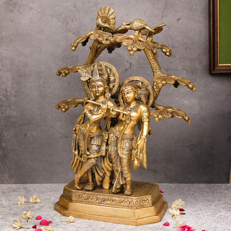 Brass Radha Krishna Under Kadamba Tree Statue 14 Inchhare Krishna Idol ...