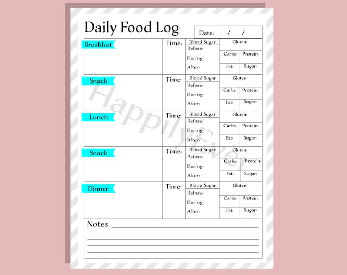Daily Detailed Food Intake & Blood Sugar Log Printable - Etsy