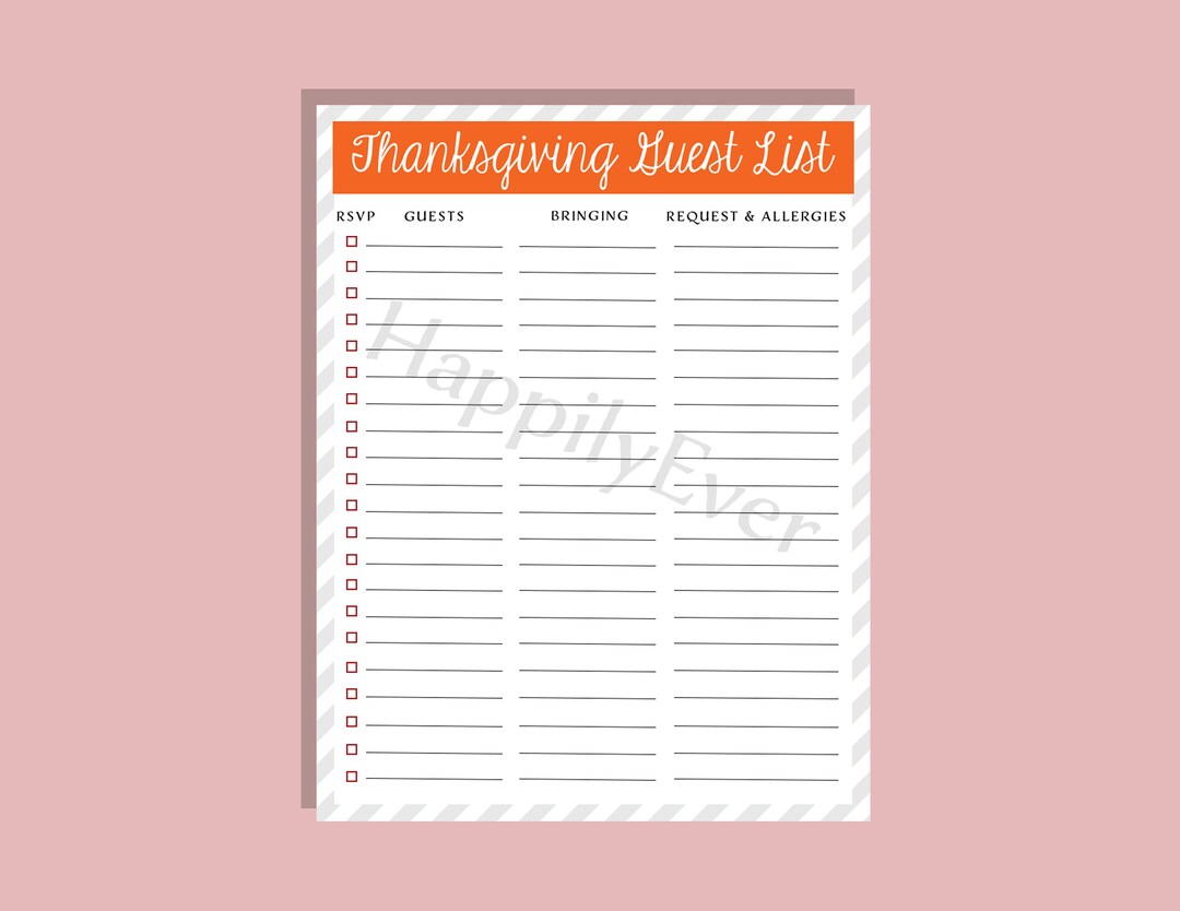 Thanksgiving Guest List Printable - Etsy