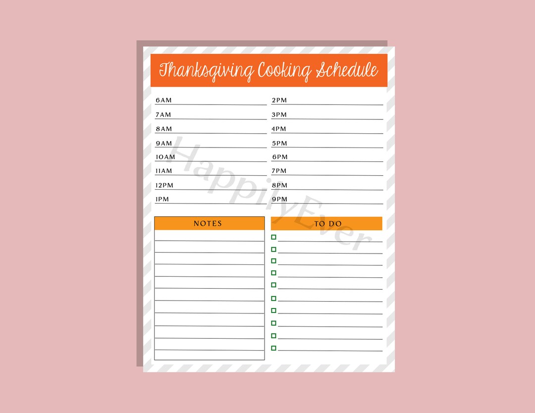 Thanksgiving Cooking Schedule Printable - Etsy