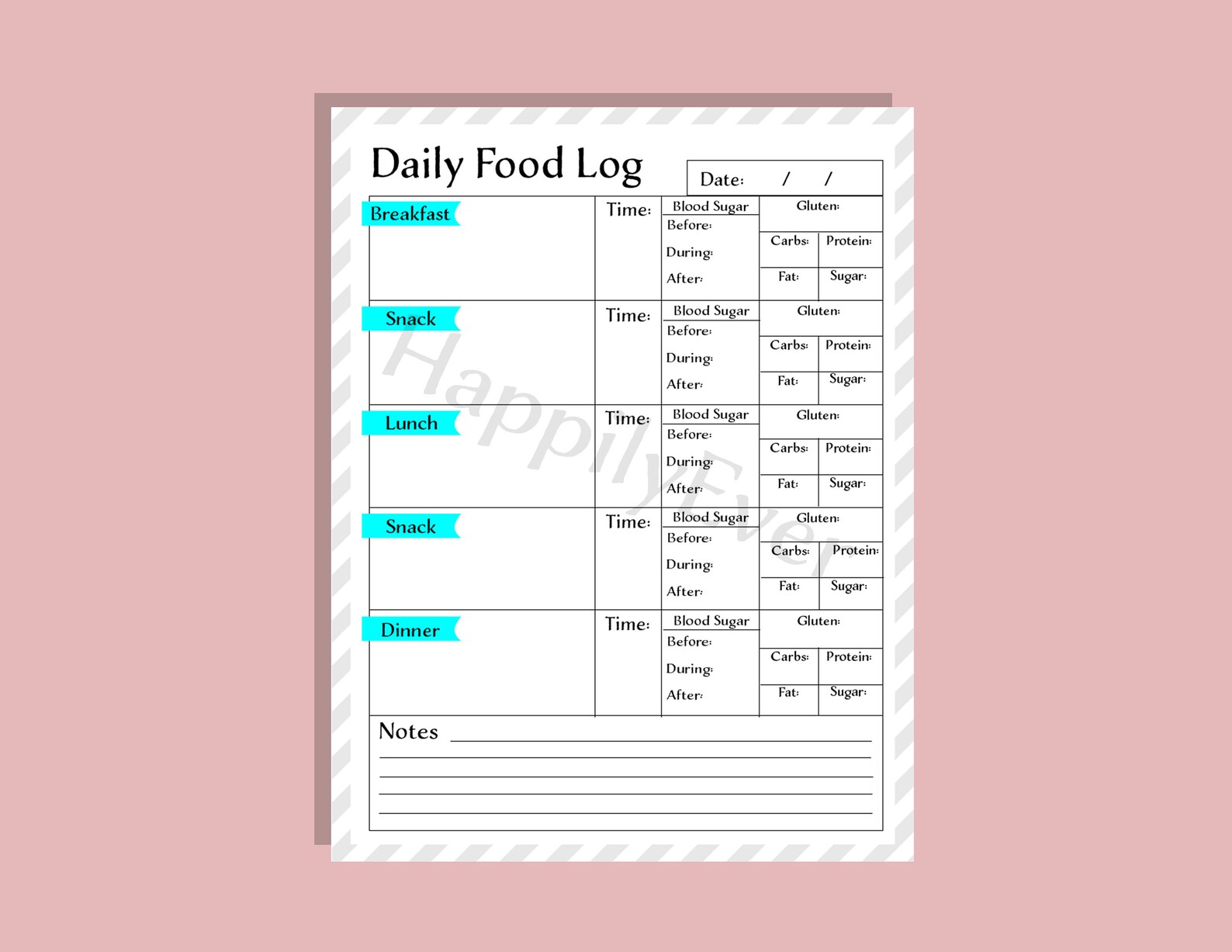 Daily Detailed Food Intake & Blood Sugar Log Printable | Etsy