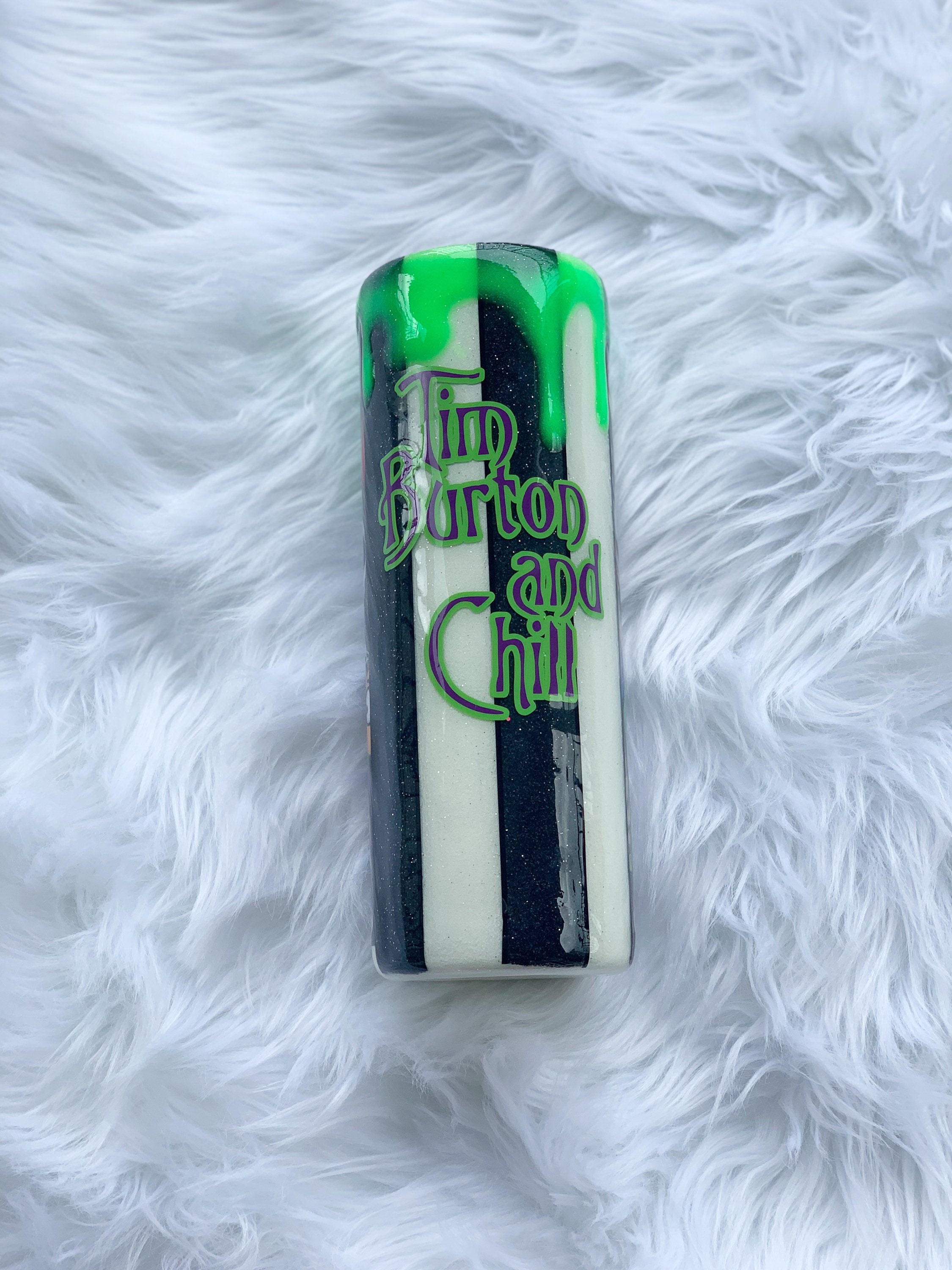 Tim Burton and Chill Striped Drip Glitter Tumbler - Etsy UK