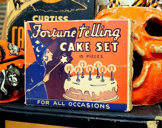 Antique 1920s Fortune Telling Cake Set Box, Vintage Halloween Box ...